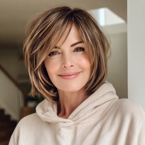 21 Chic Layered Bob With Bangs for Over 50